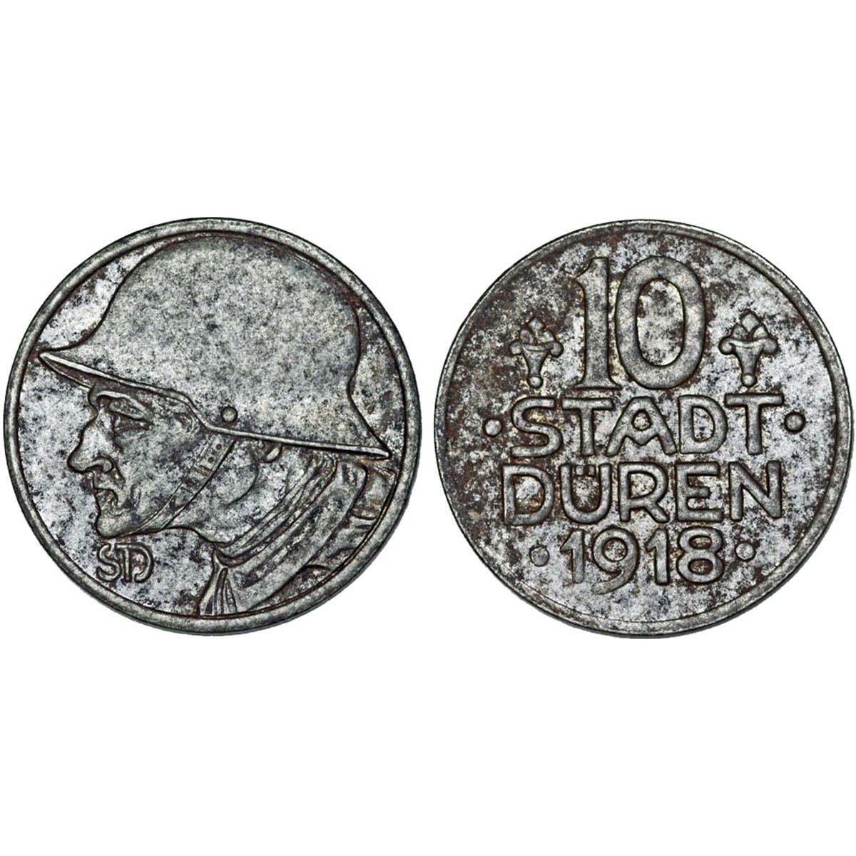 WWI period. Germany. City of Duren. Iron Military coin 10 Pfenning 1918 ...