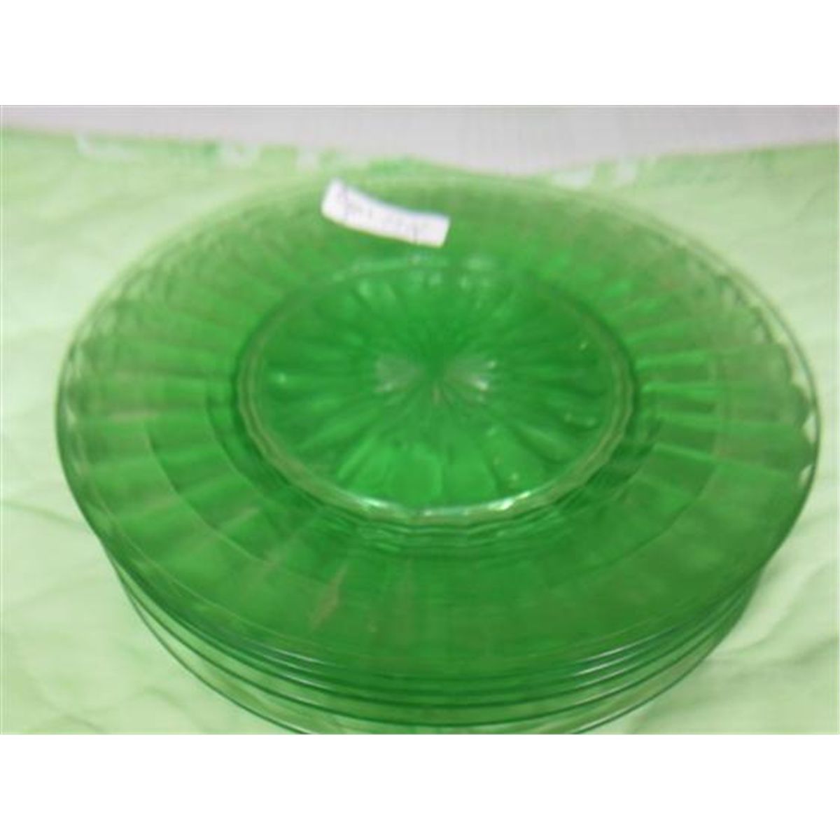 5 pc green depression glass plates