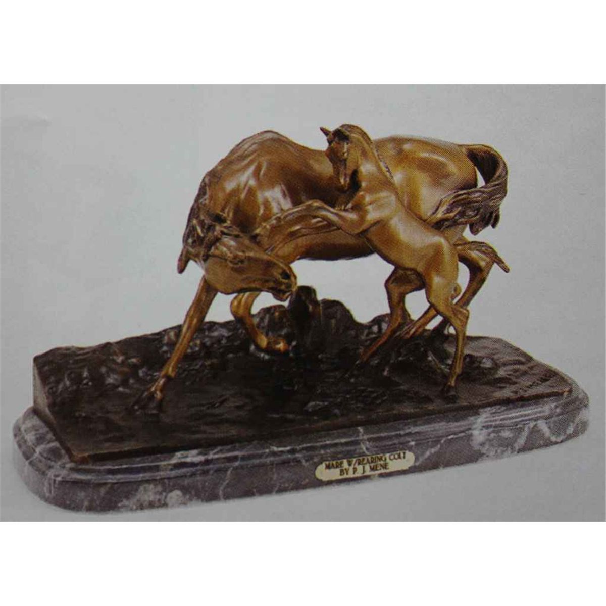 "Mare With Rearing Colt" Bronze Sculpture - Mene