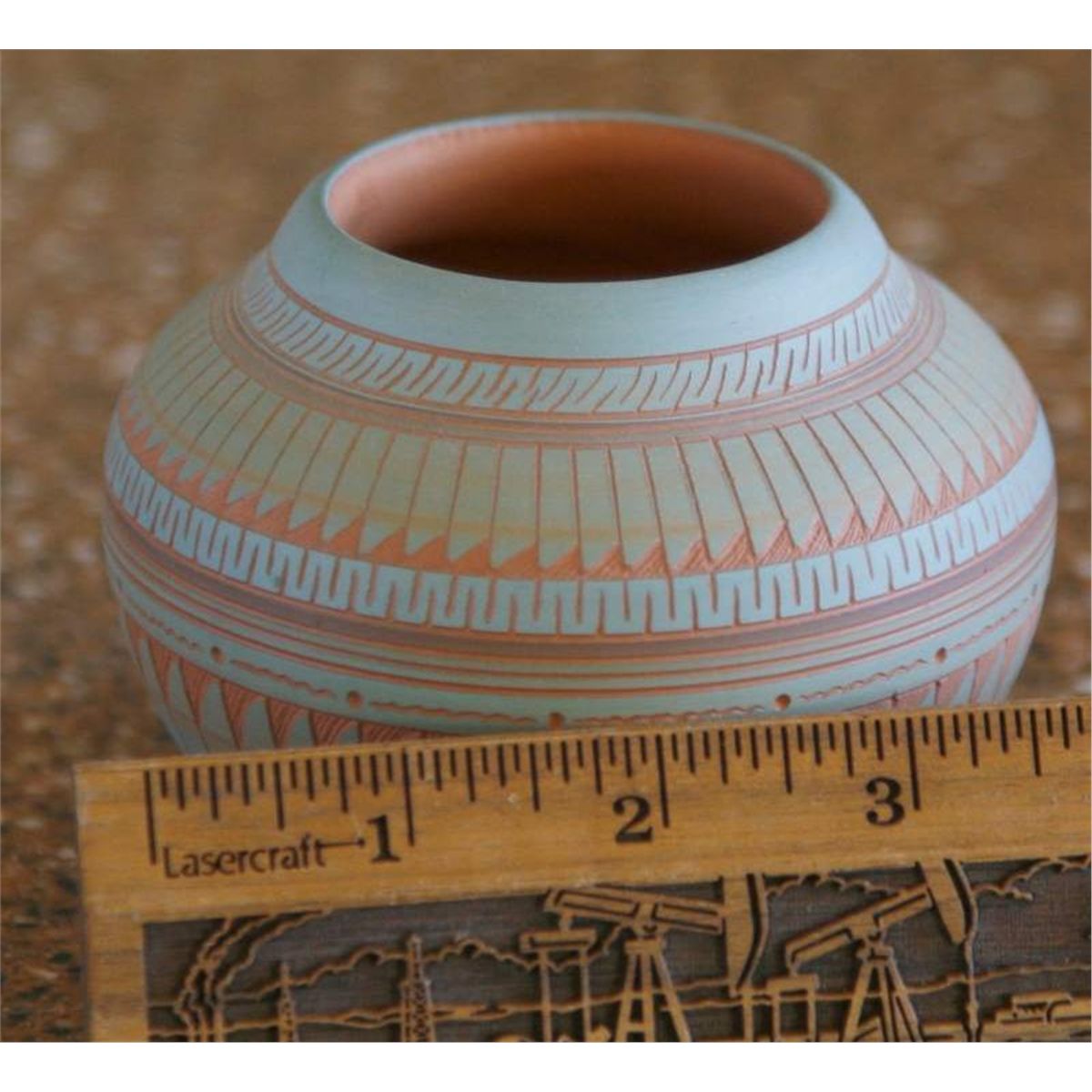 Native American Pottery, etched Signed: Brandon Charlie. Navajo