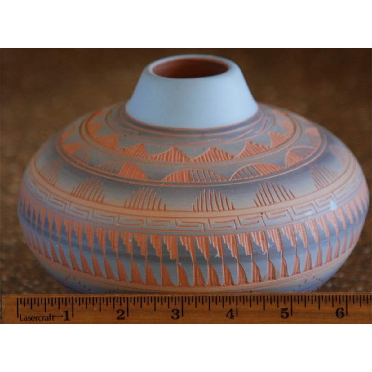 Native American Pottery, etched Signed: C. Johnson. Navajo '95