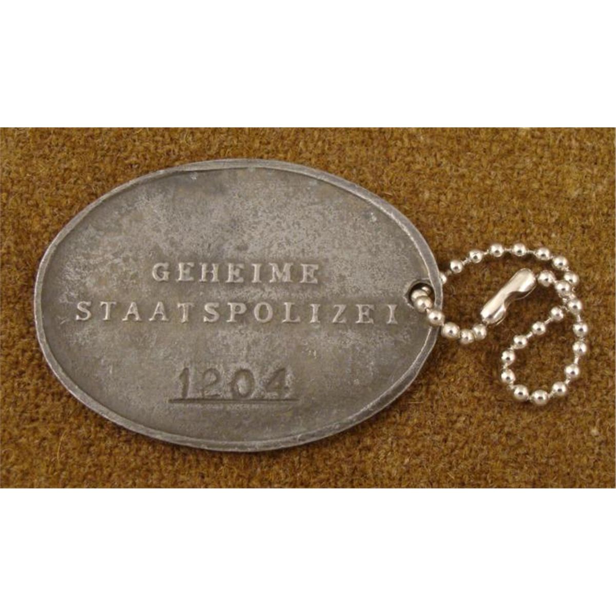 NAZI GESTAPO ID DISC GEHEIME STAATSPOLIZEI NUMBER 1204