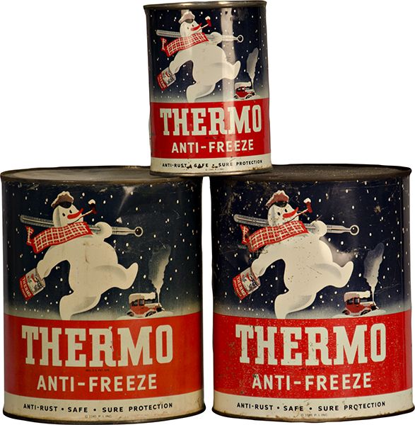 Lot Of 3 Vintage Thermo Anti-Freeze Metal Cans c1945