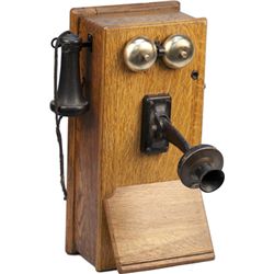 Antique Oak Western Electric Hand-Crank Telephone