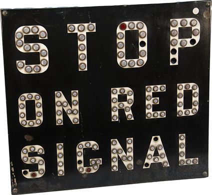 Early "Stop On Red Signal" Rail Road Metal Sign