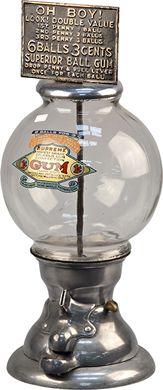 1 Cent Bluebird 1-2-3 Gumball Vending Machine c1915