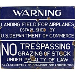 "WARNING Landing Field For Airplanes" Porcelain Sign