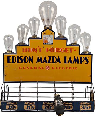 Vintage Edison Mazda Lamp Store Counter Metal Display R