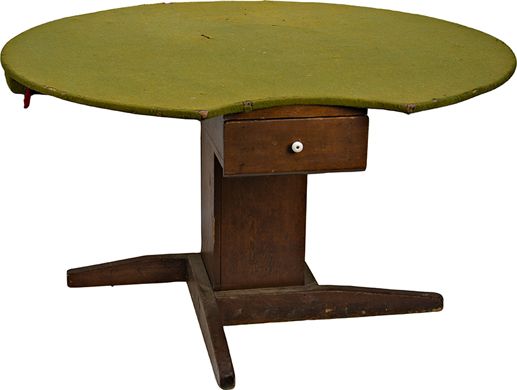 Early Wood Round Felt Top Playing Card Table