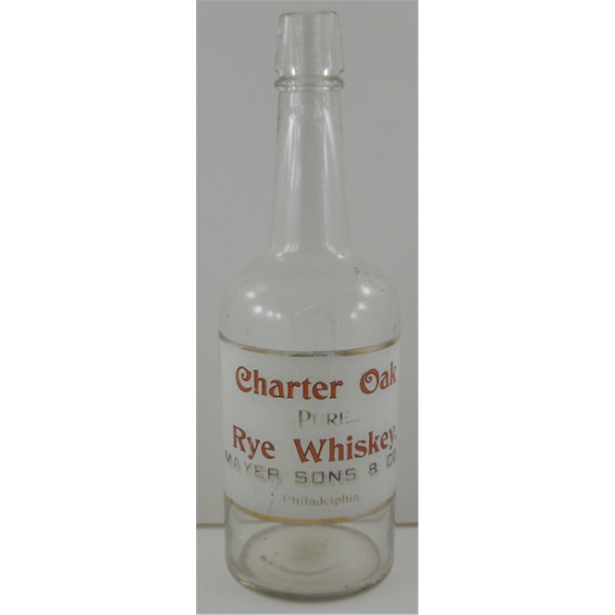 Charter Oak Whiskey Enamel Labeled Back Bar Bottle
