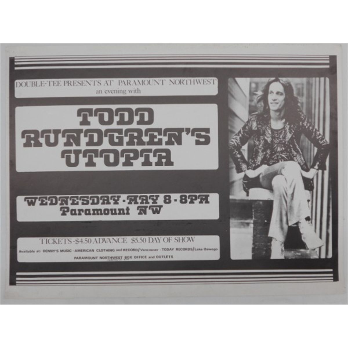 Todd Rundgren's Utopia 1974 Portland, Oregon Concert Poster