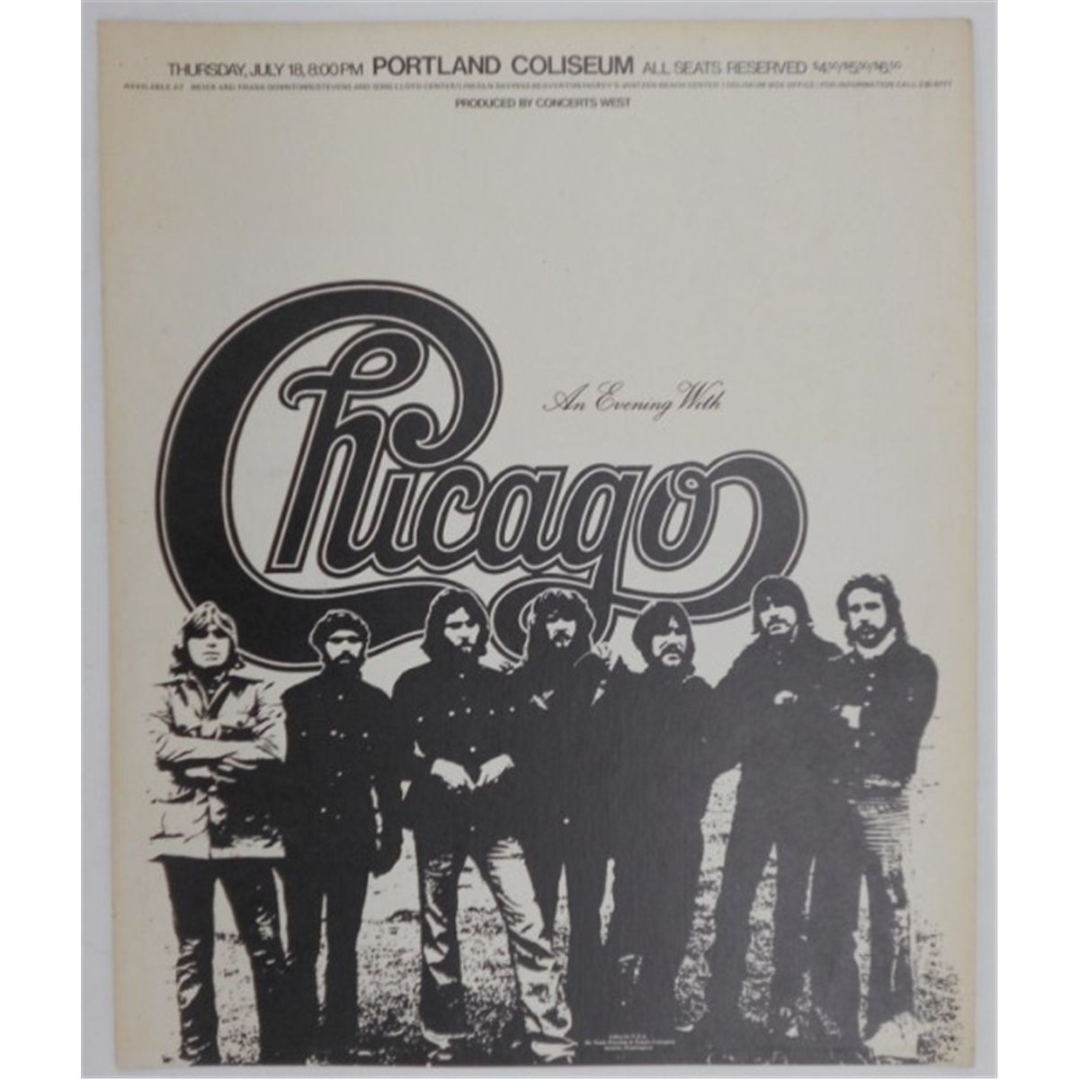 Chicago 1974 Portland, Oregon Concert Poster