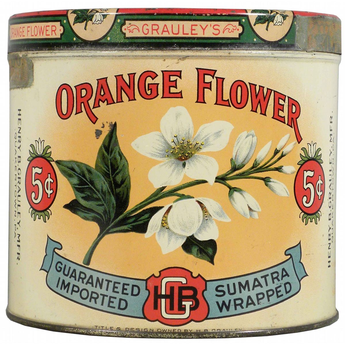 Orange Flower 5 cent cigar tin for 50 cigars