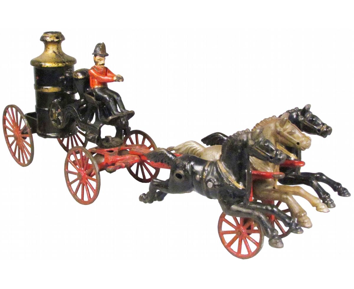 Early Horse Drawn Fire Steamer Toy Wagon