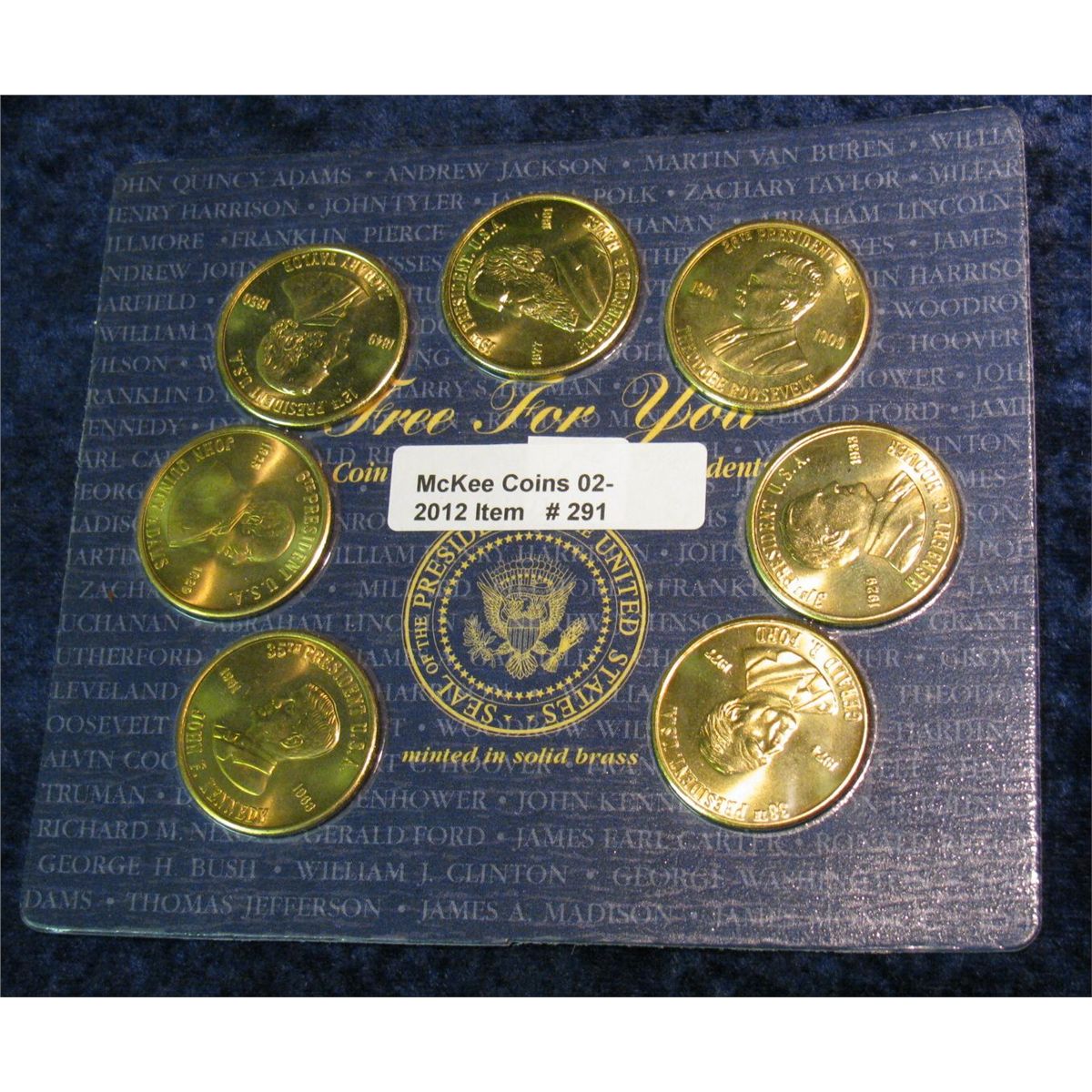 291. Seven-piece Coin History of the U.S. Presidents solid brass medal ...