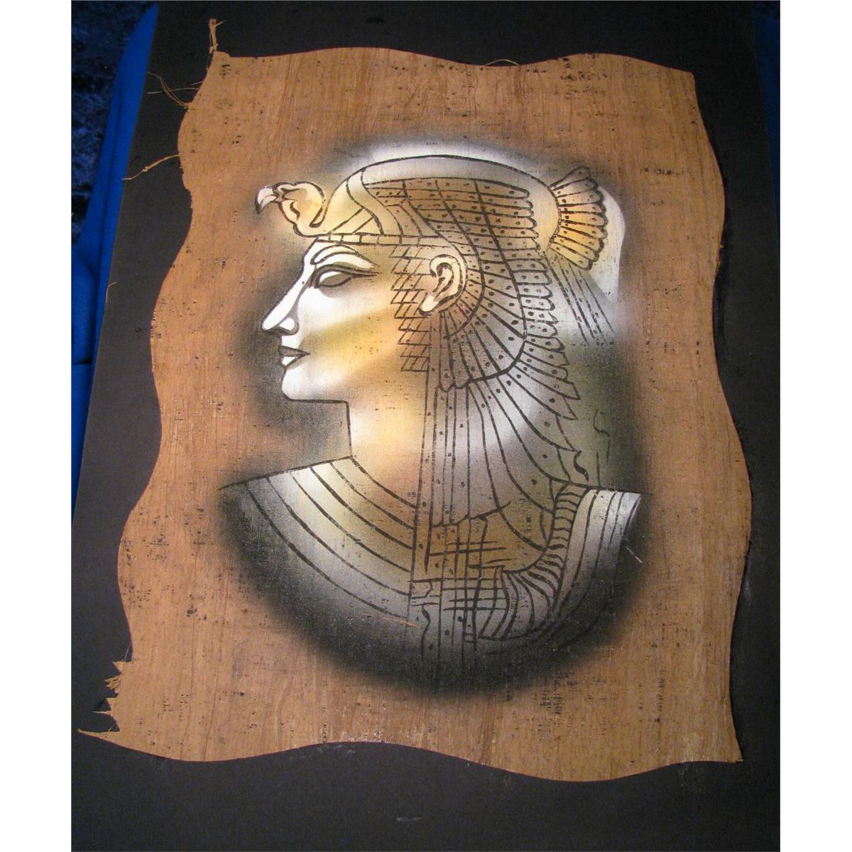 470. Painting of Cleopatra on authentic Papyrus Reed from Egypt.