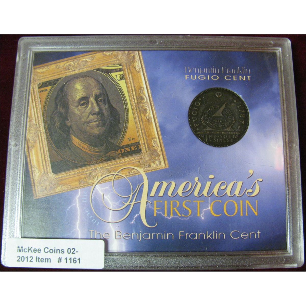1161. 1787 Fugio Cent America's First Coin Replica in Nice Display Case.