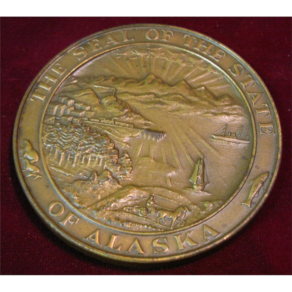 1364. 1959 Alaska 49th State High Relief Bronze Medal. 2 1/2" diameter.