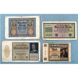 4 Early German Reichbanknote Paper Money 1920-22 100-