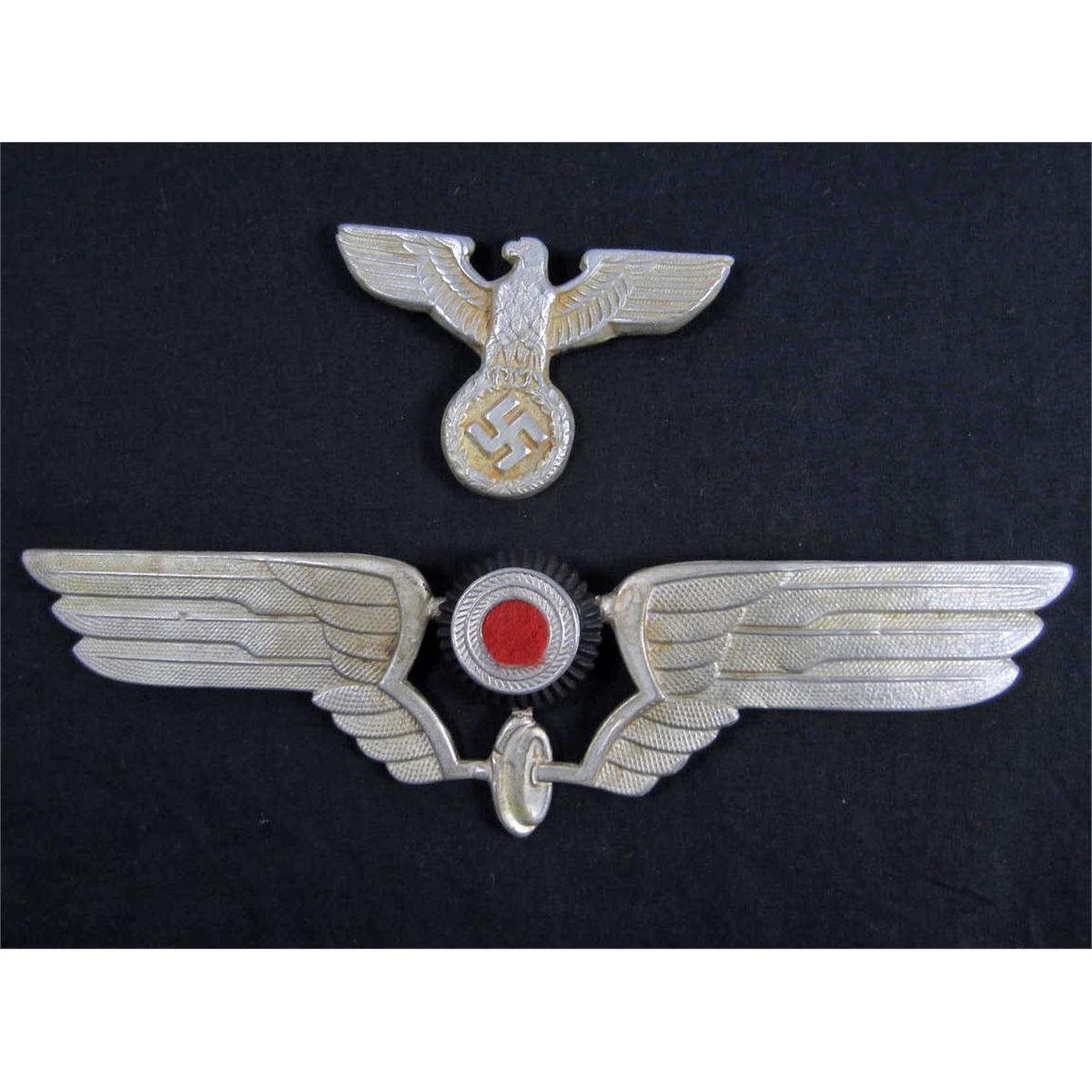 SET OF 2 GERMAN NAZI VISOR CAP BADGES