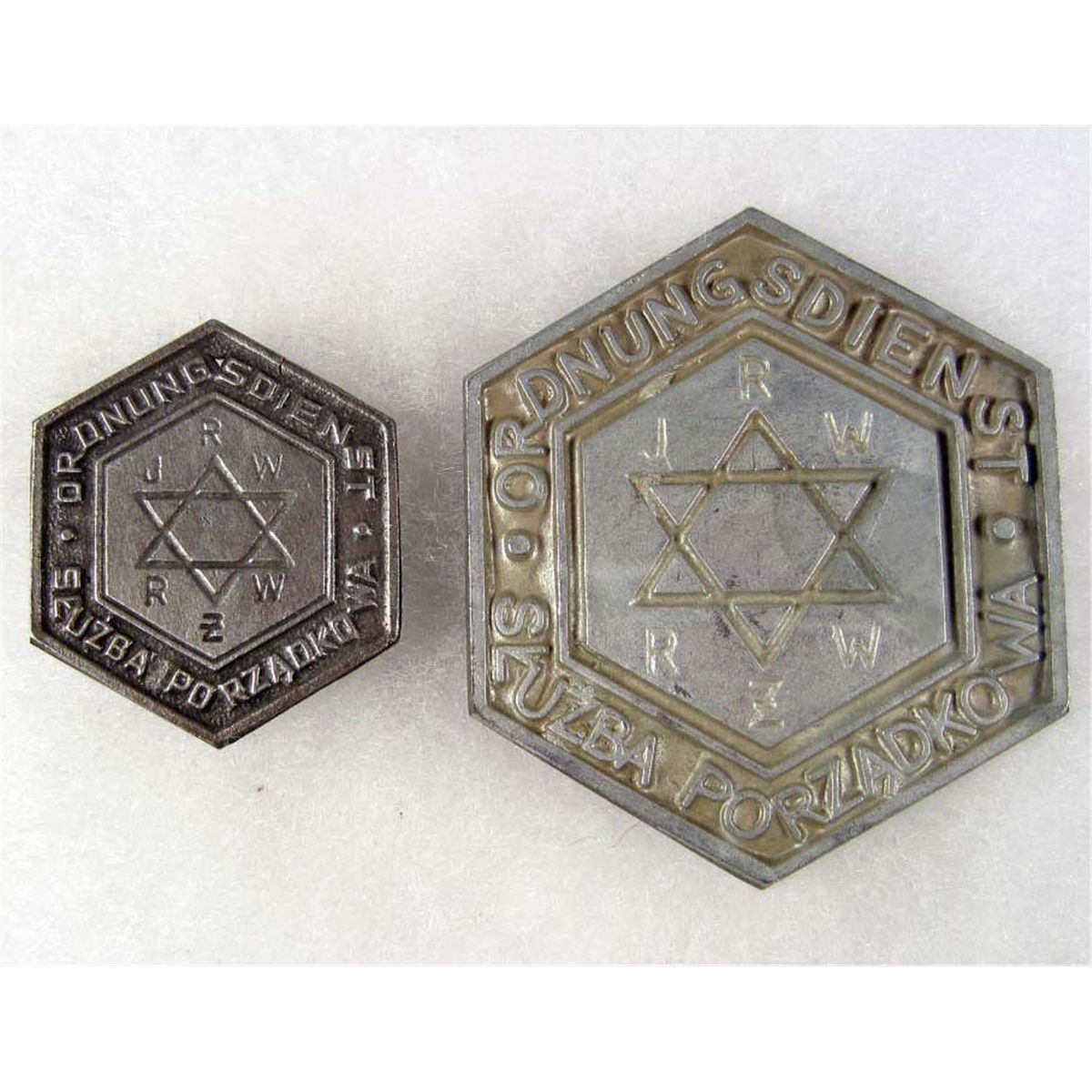 LOT OF 2 GERMAN NAZI HOLOCAUST WARSAW GHETTO POLICE BADGES