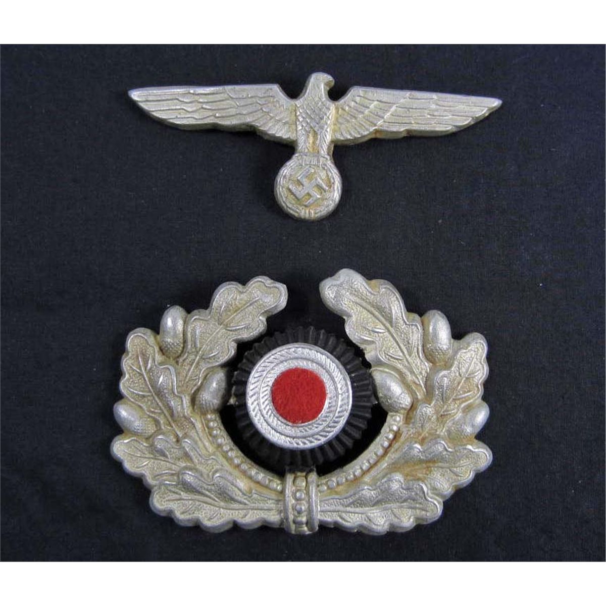 SET OF 2 GERMAN NAZI VISOR CAP BADGES