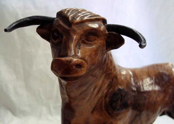 Carved Wooden Bull Statue