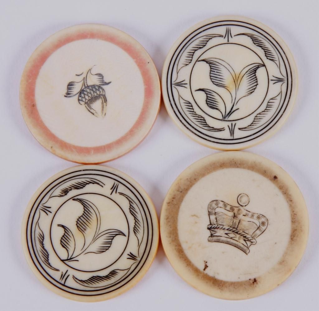 Lot of 4 Antique Ivory Poker Chips