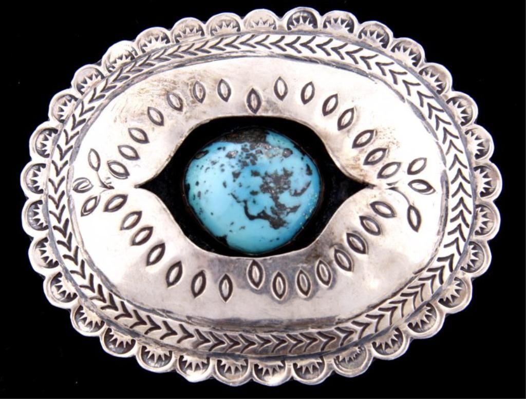 Shadow Box Silver & Turquoise Belt Buckle