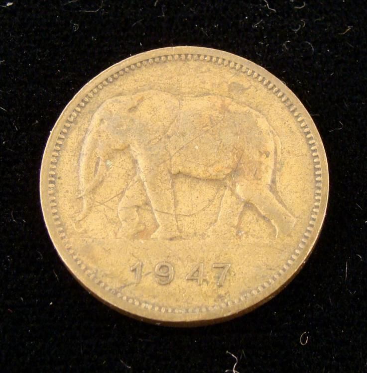 Rare Scarce 1947 2 Franc Elephant Coin Belgium Congo