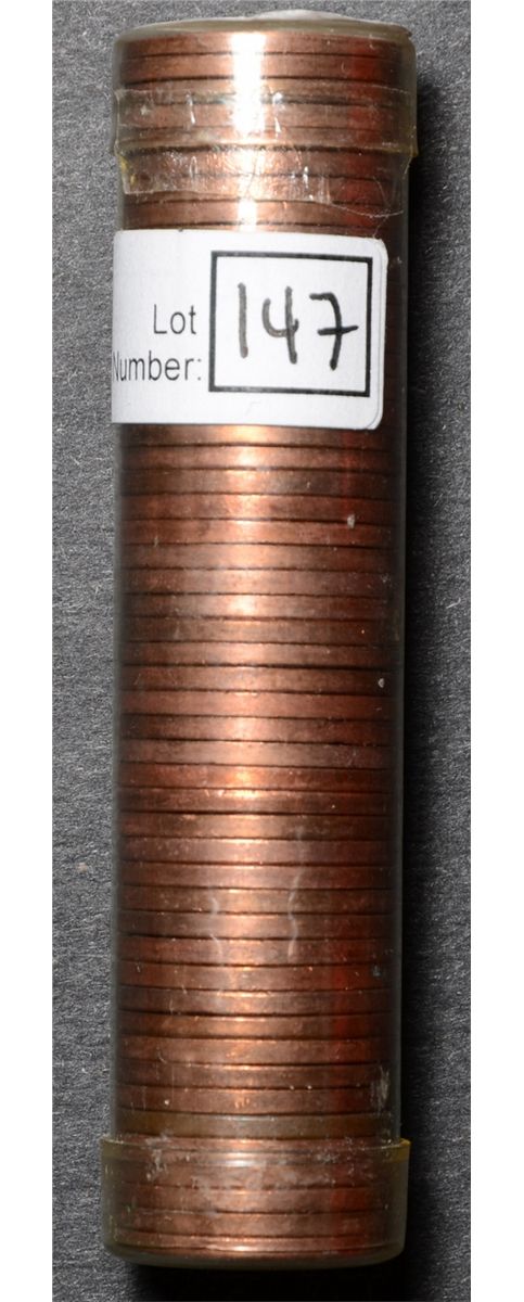 Roll of Cent 1950, BU 50 coins in plastic tube.