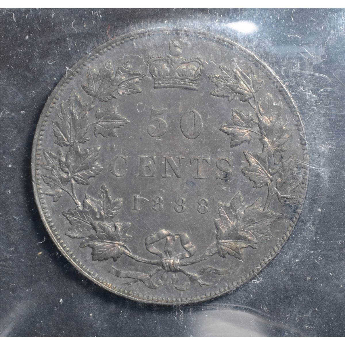 50 Cents 1888, ICCS AU-55; Obverse 2. PQ for grade with Intense tones. This is the rare obverse 2.