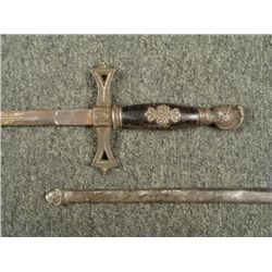 ANTIQUE KNIGHTS TEMPLAR DELUXE SWORD, SCABBARD ENGRAVED
