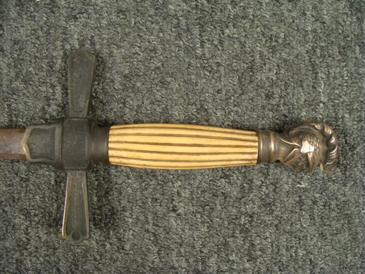 OLD MILITIA SWORD-IVORY FLUTED GRIP-KNIGHTS HEAD POMMEL