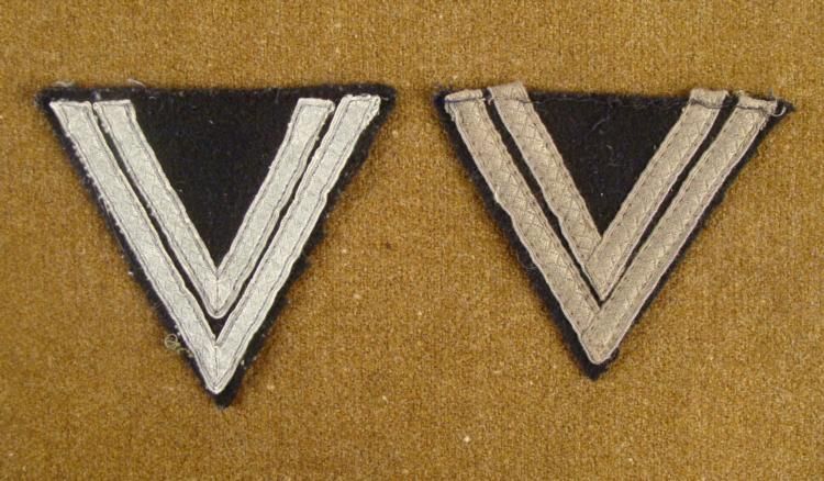 TWO ORIGINAL NAZI DOUBLE CHEVRON RANK PATCHES