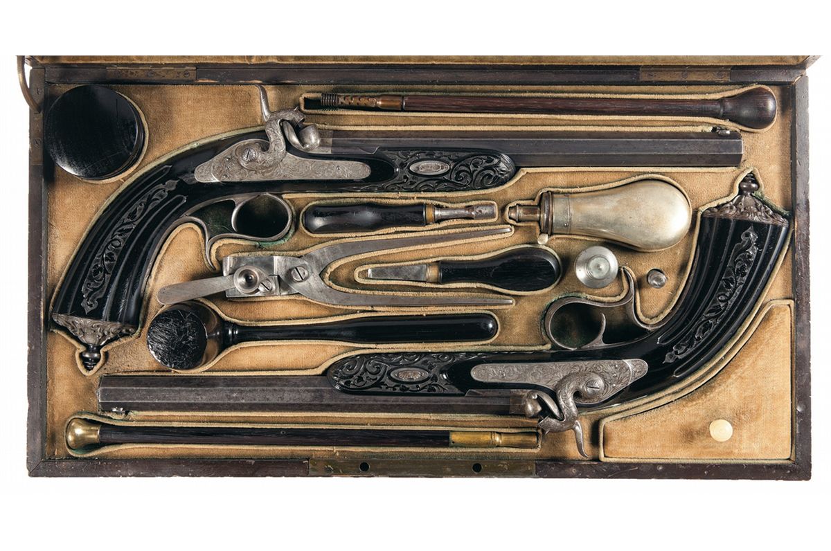 Cased Pair of 19th Century French Target Pistols by Galand