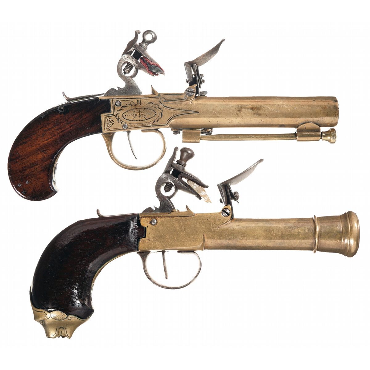 Two Antique Brass Flintlock Pistols