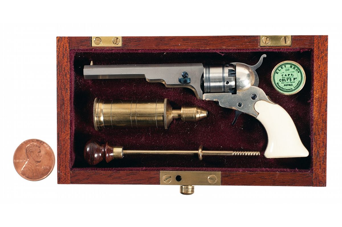 Larry Smith Cased Miniature Pinfire Colt Paterson Revolver with Ivory ...