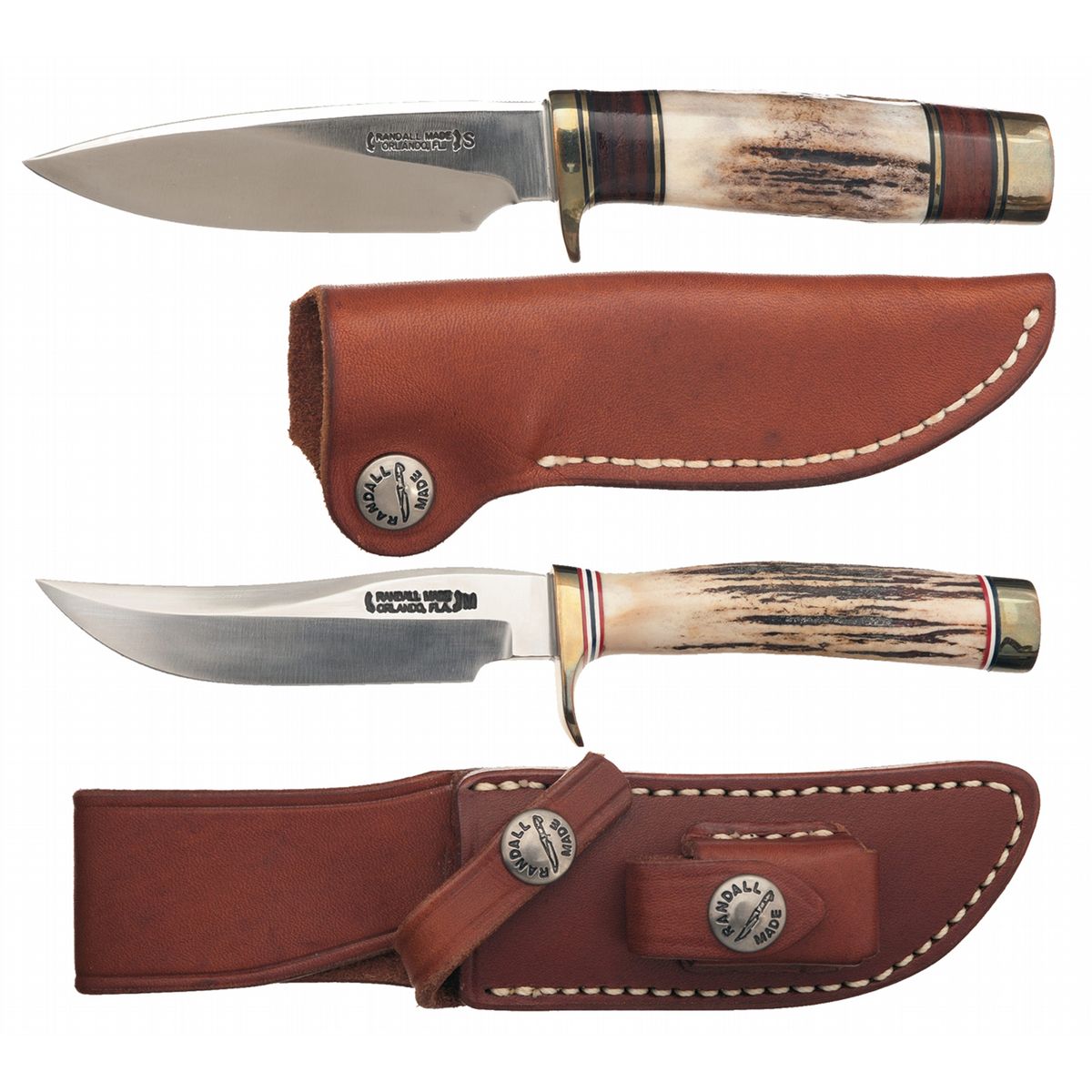 Two Randall Stag Handle Miniature Knives with Sheaths