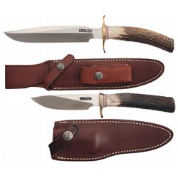 Two Randall Stag Handle Knives with Sheaths