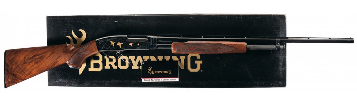 Engraved Gold Inlaid Browning Model 42 Grade V Slide Action Shotgun ...