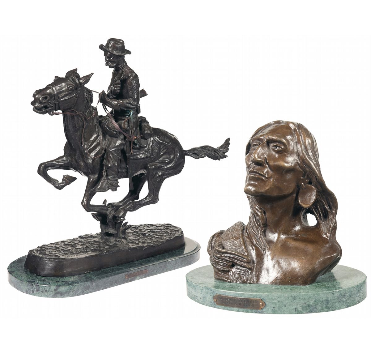 Two Bronze Statues from Frederic Remington and Charles M. Russell