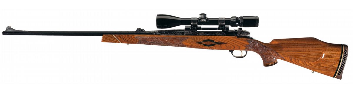 Factory Engraved and Gold Inlaid Weatherby Crown Grade Mark V Bolt ...