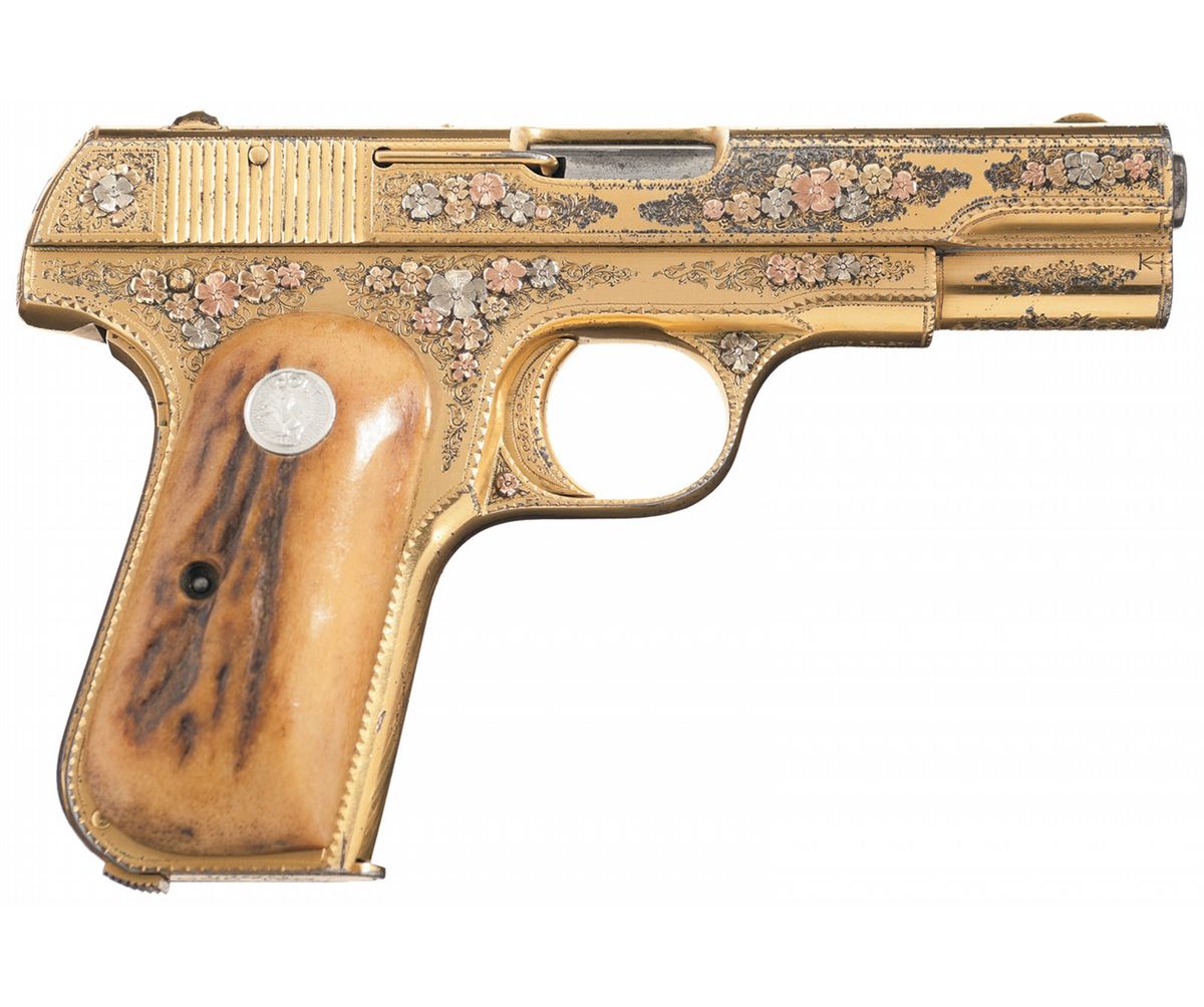 Gold Plated Signed Master Engraved Colt Model 1908 Semi-Automatic ...