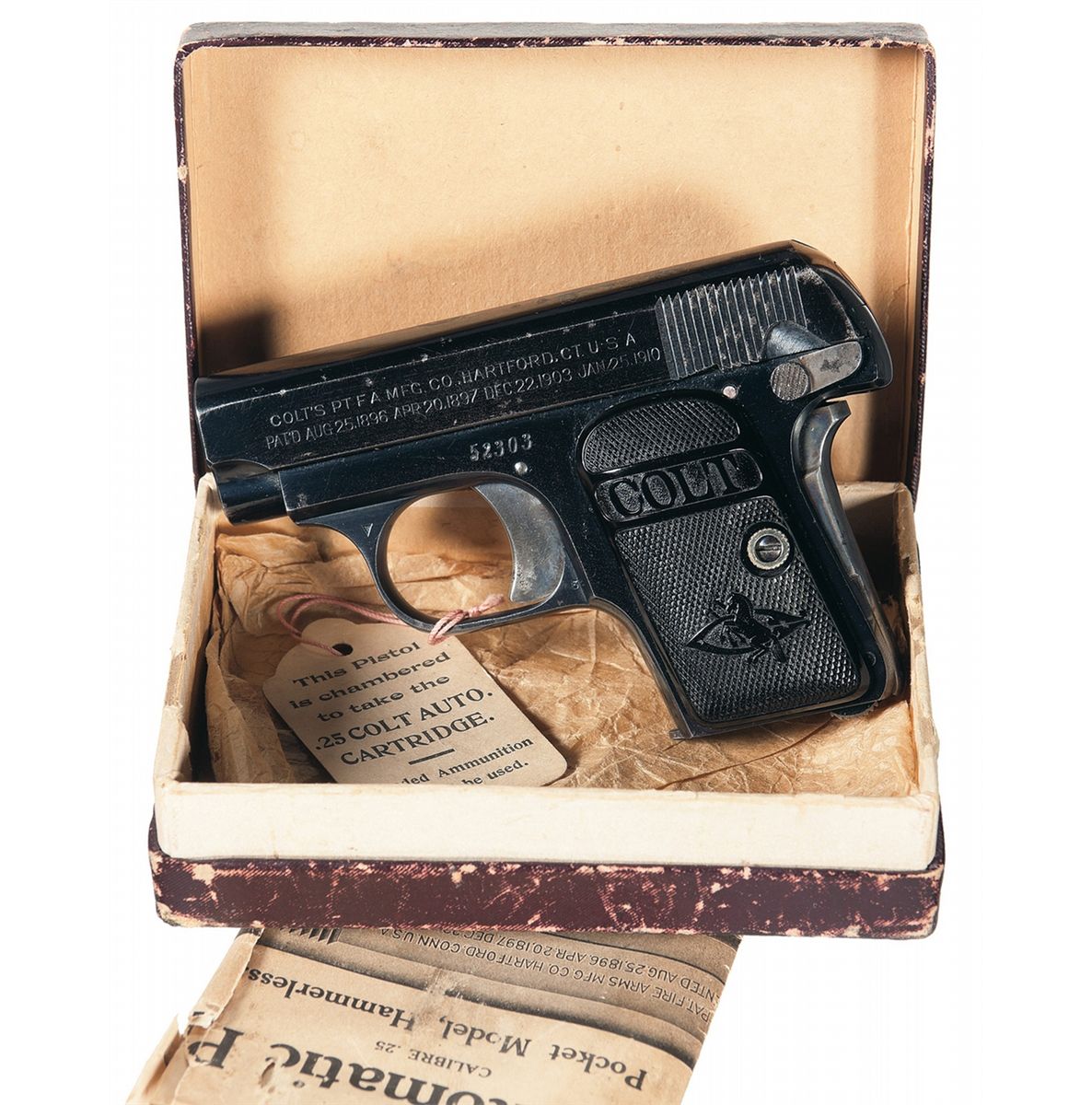 Colt Model 1908 Vest Pocket Hammerless Semi-Automatic Pistol with Box