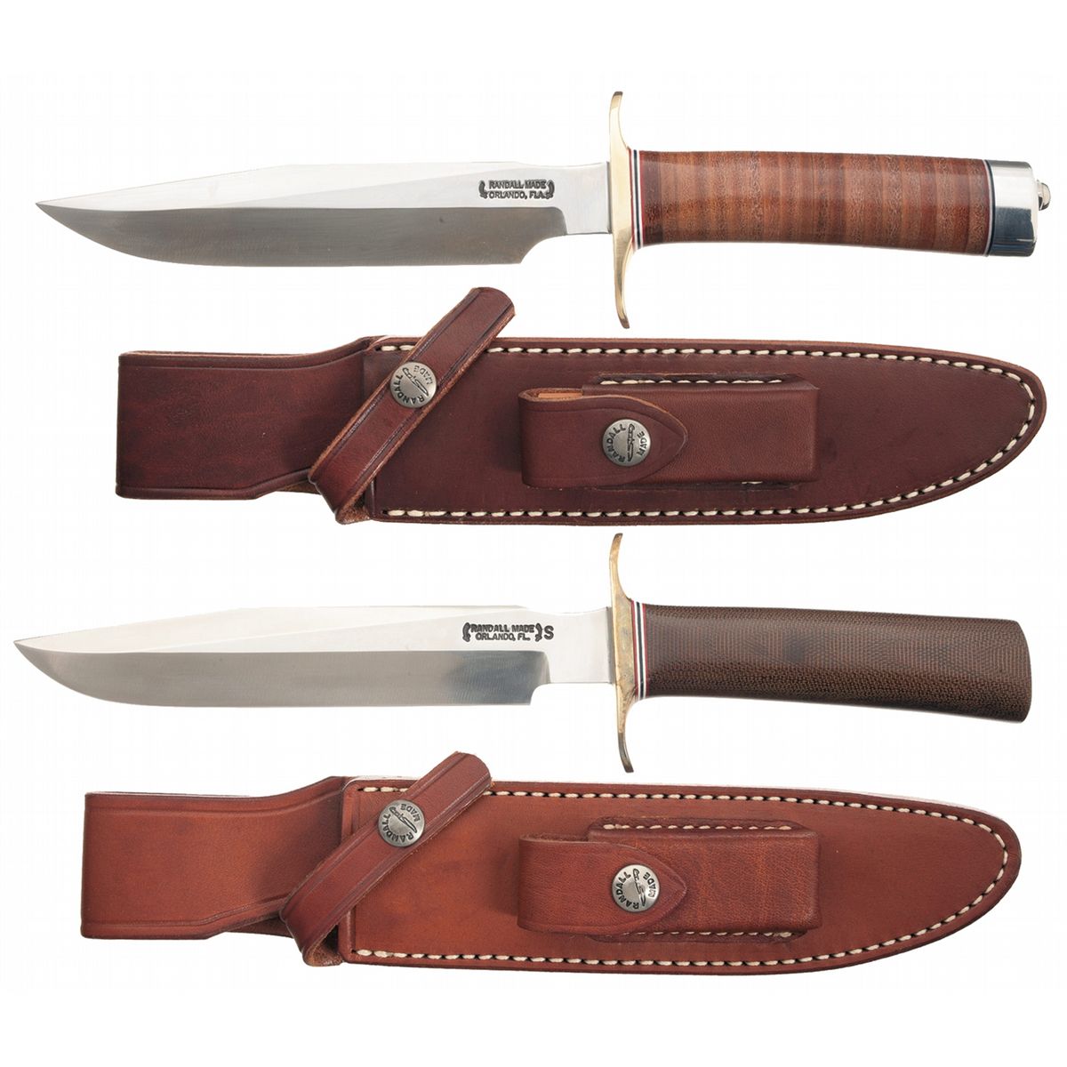 Two Excellent Randall Model One All-Purpose Fighting Knives with Sheaths