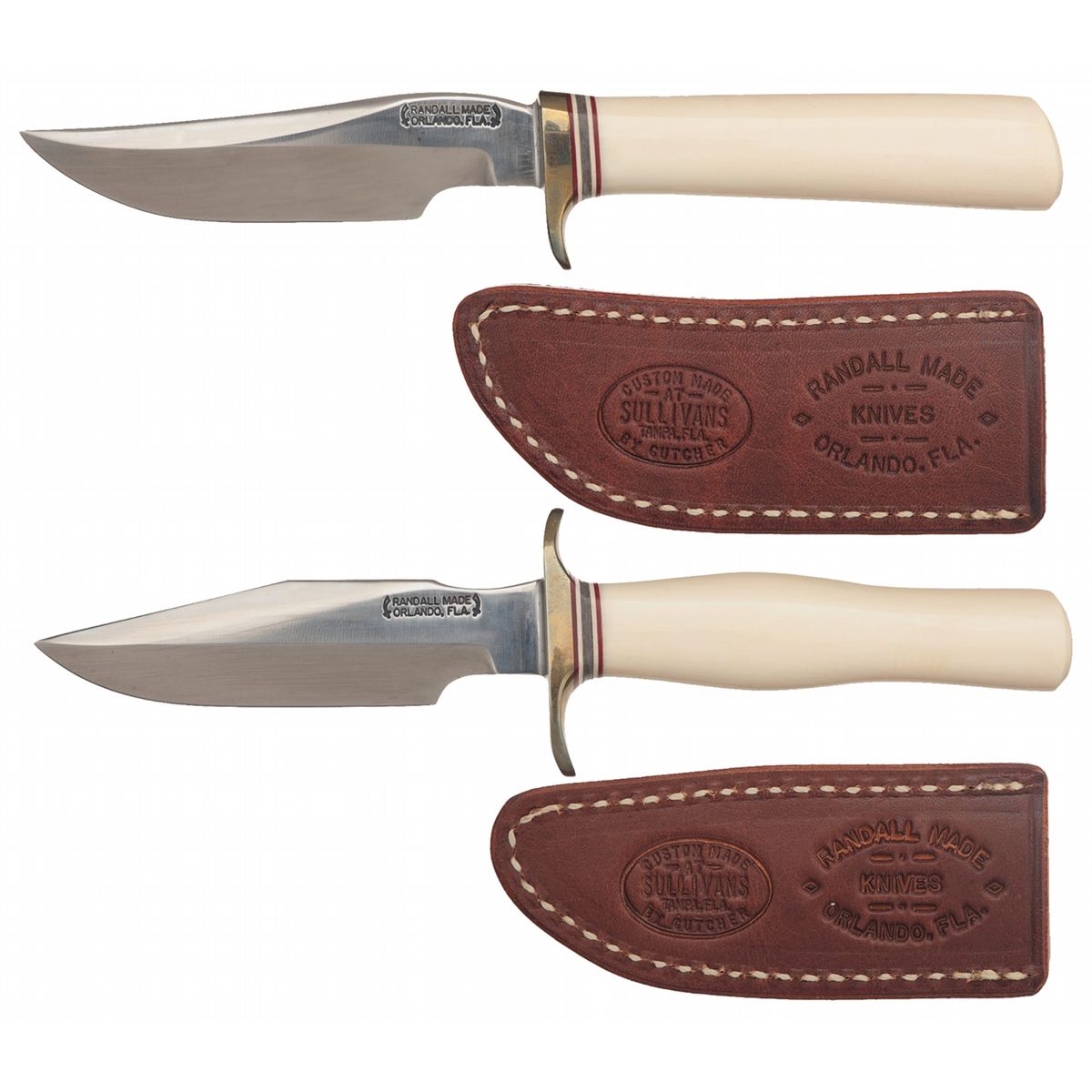 Two Randall Ivory Handle Miniature Knives with Sheaths