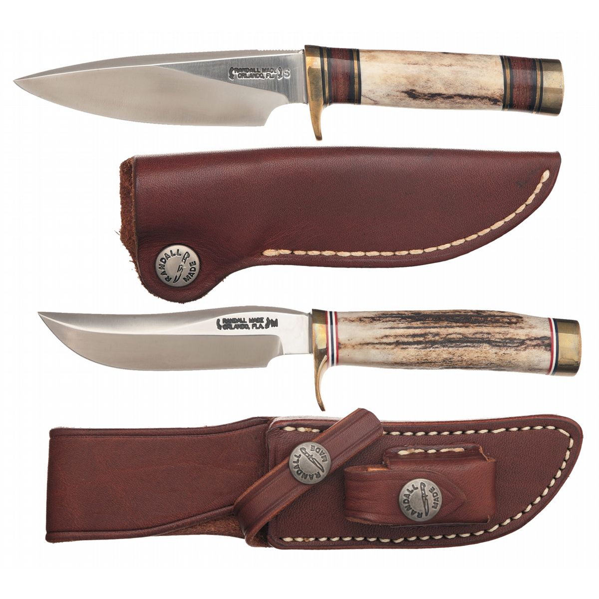 Two Randall Stag Handle Miniature Knives with Sheaths