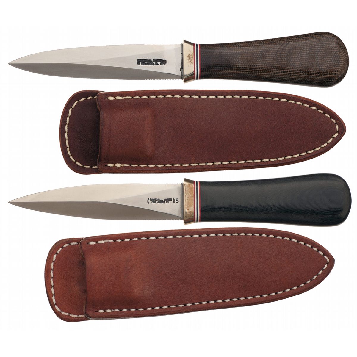 Two Randall Model 24 Guardian Boot Knives with Sheaths