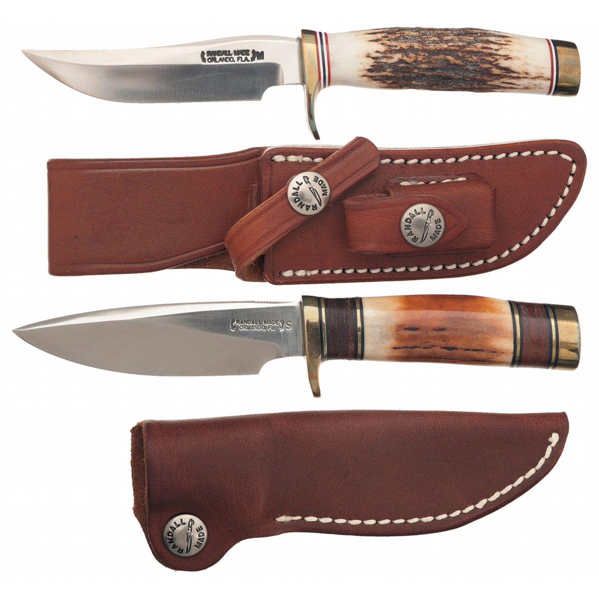 Two Randall Stag Handle Miniature Knives with Sheaths